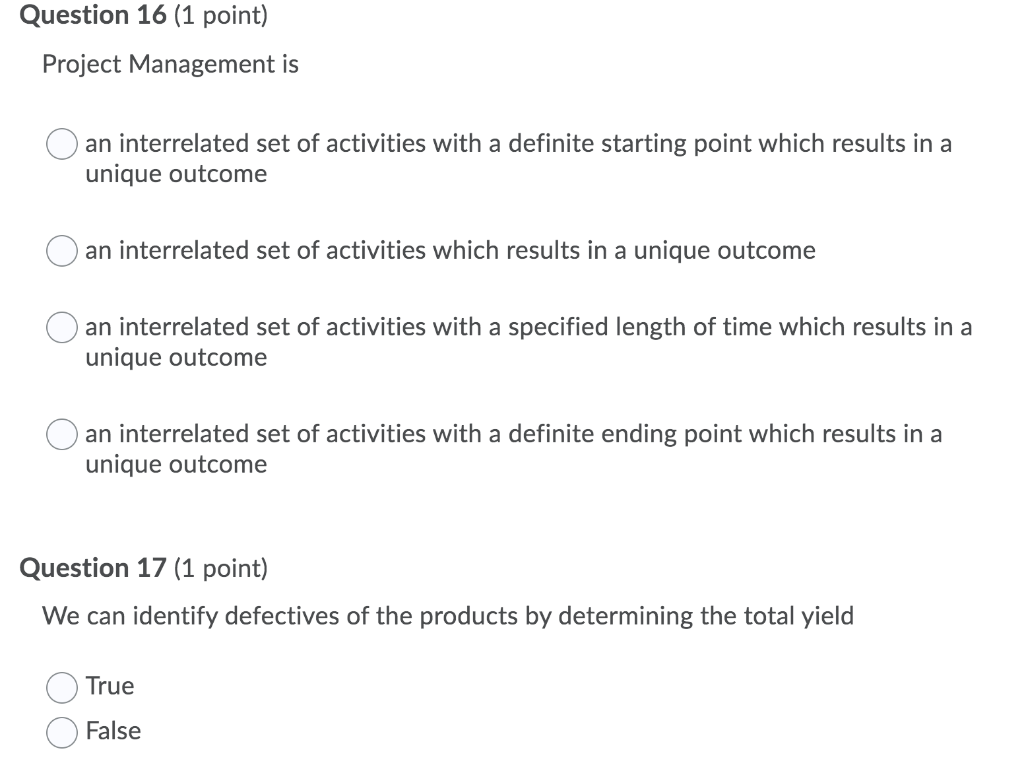 Solved Question 16 (1 point) Project Management is an | Chegg.com