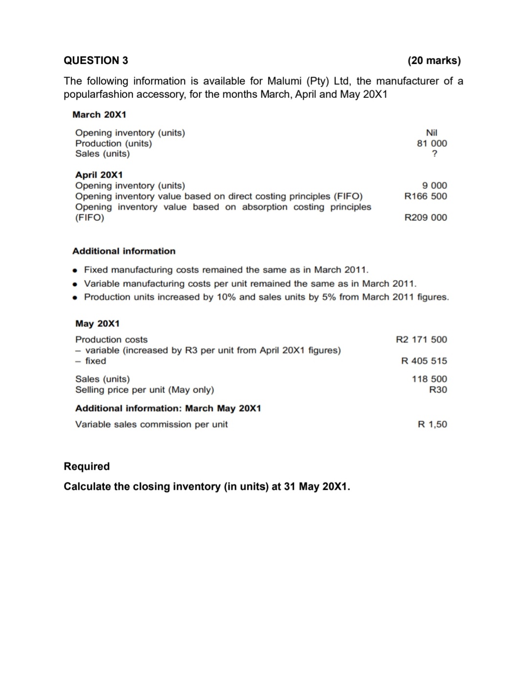 Solved The following information is available for Malumi | Chegg.com