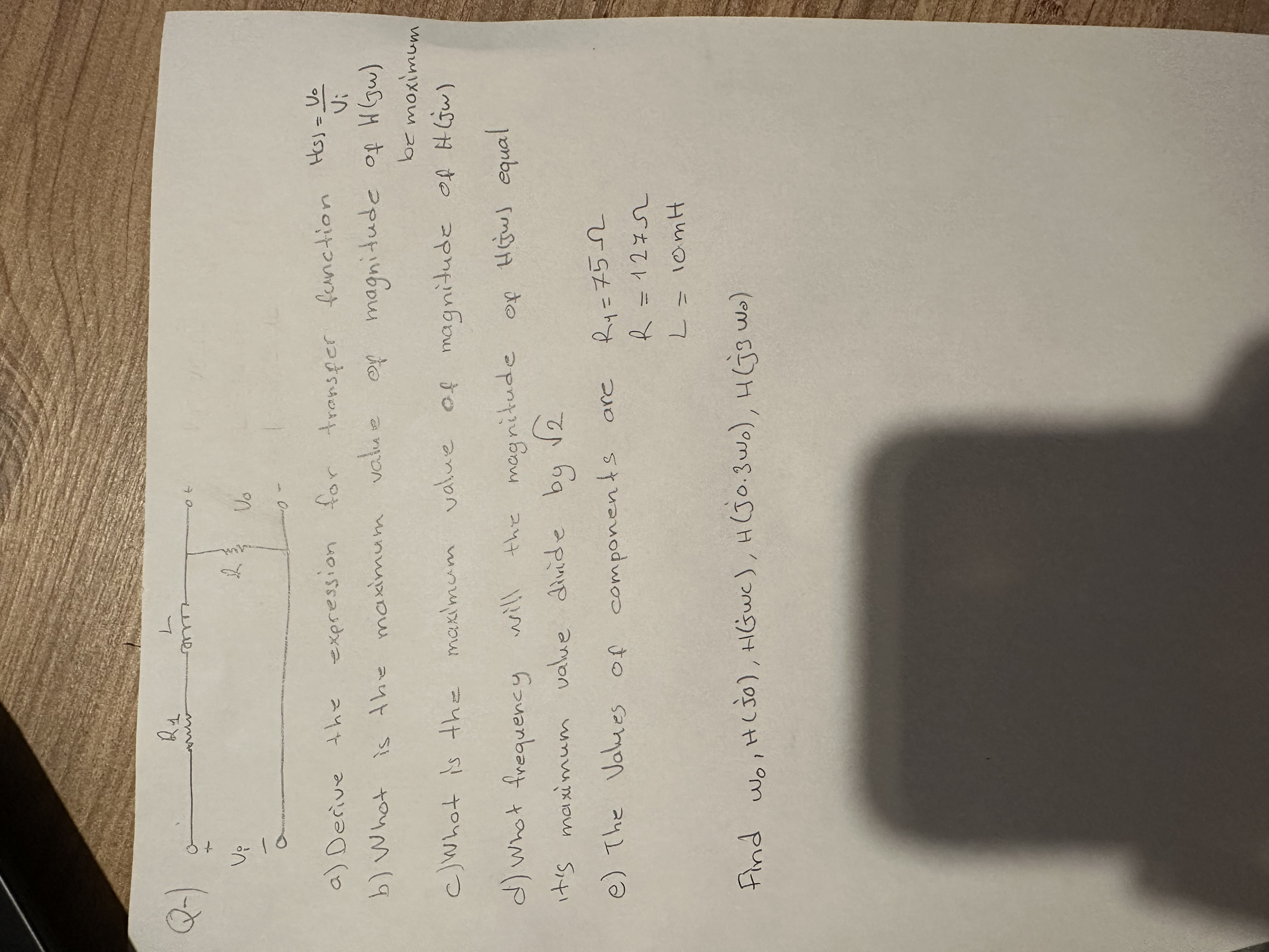 Solved a) ﻿Derive the expression for transfer function | Chegg.com