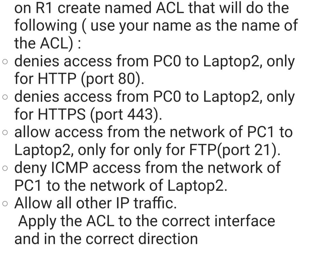 Solved on R1 create named ACL that will do the following ( | Chegg.com