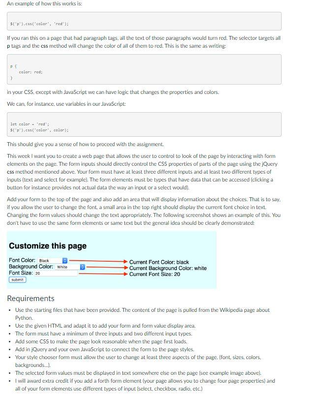 Solved Using the jQuery method css to alter the styles of | Chegg.com