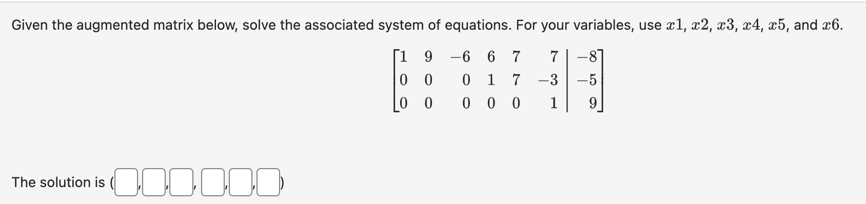 Solved Given the augmented matrix below, solve the | Chegg.com