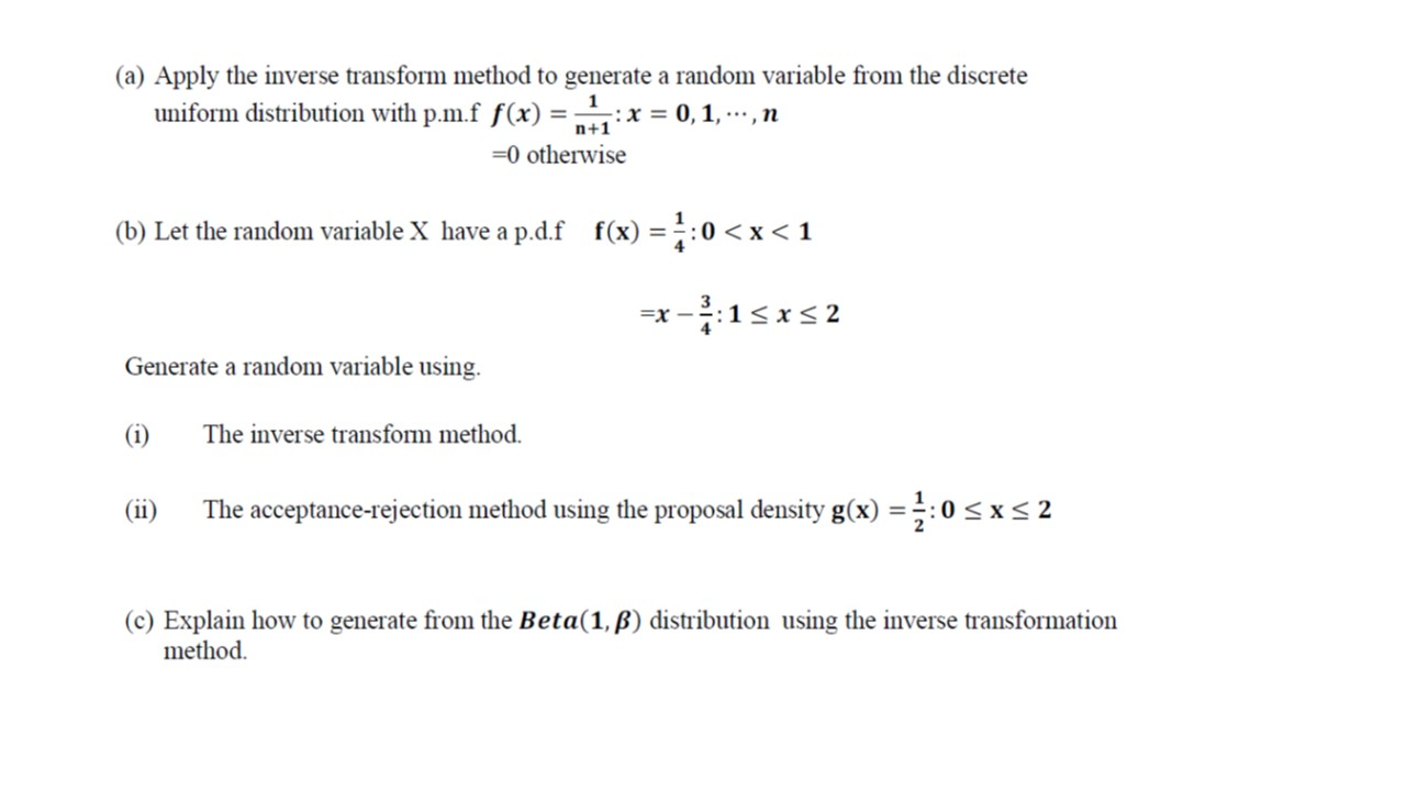 (a) Apply the inverse transform method to generate a | Chegg.com