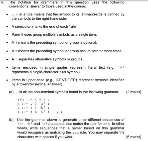 Solved 4. The notation for grammars in this question uses | Chegg.com