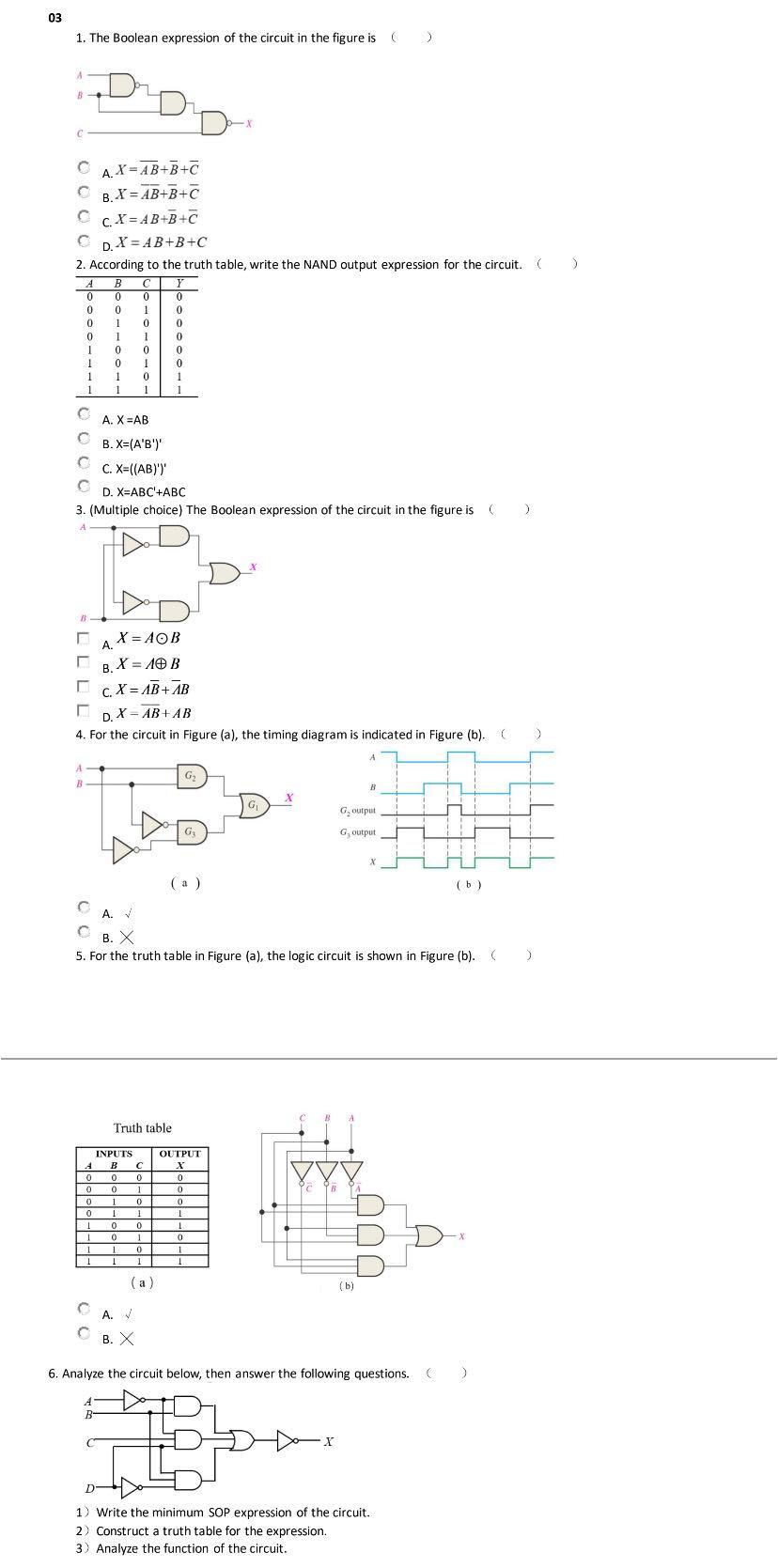 Solved 03 1. The Boolean expression of the circuit in the | Chegg.com
