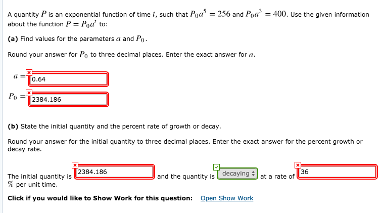 Solved A quantity P is an exponential function of time t, | Chegg.com