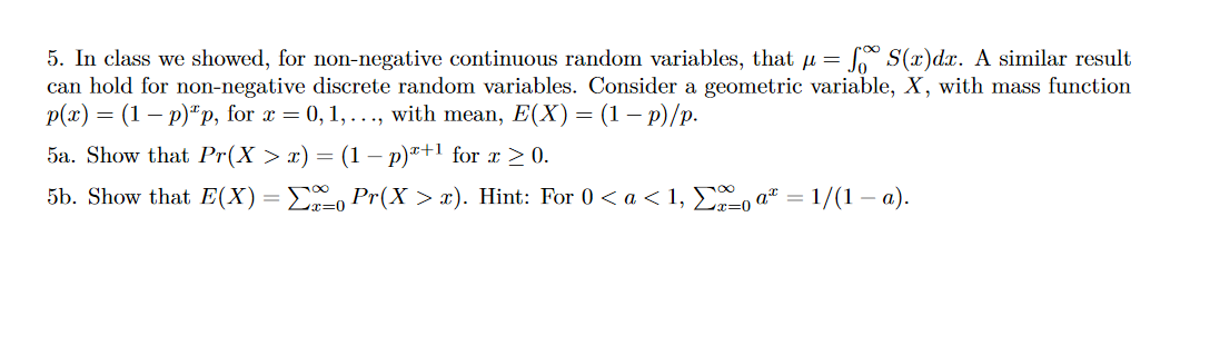 Solved 5. In class we showed, for non-negative continuous | Chegg.com