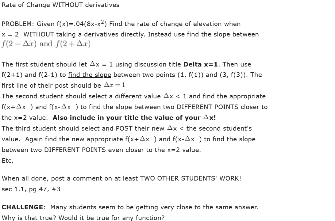Solved Rate of Change WITHOUT derivatives PROBLEM: Given | Chegg.com