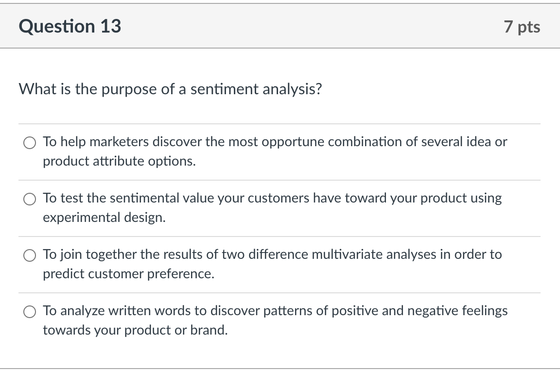 Solved What is the purpose of a sentiment analysis? To help | Chegg.com