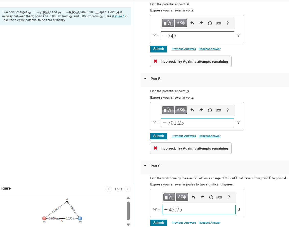 Solved Find the potential at point A.Two point charges | Chegg.com