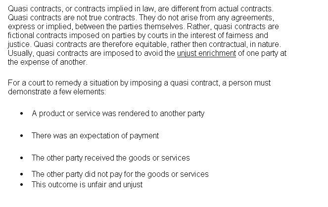 Solved Quasi contracts, or contracts implied in law, are | Chegg.com
