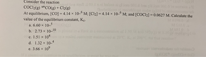 Solved Consider the reaction coCl2(g) Co(g)+ Cl2(8) At | Chegg.com