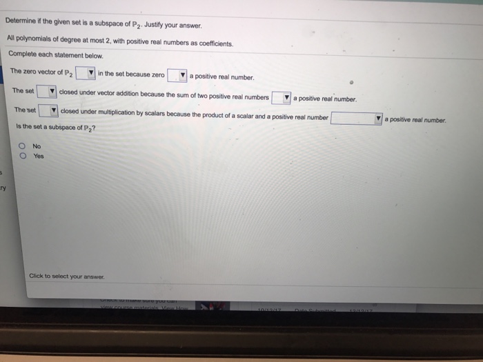 Solved Determine if the given set is a subspace of P2. | Chegg.com