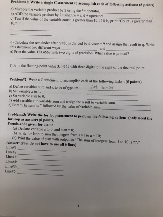 Solved Problem#1: write a single C statement to accomplish | Chegg.com