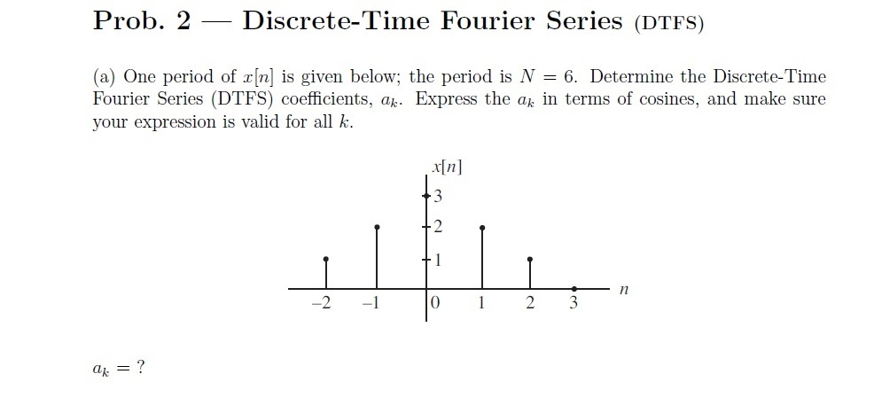 Solved Prob. 2 _ Discrete-Time Fourier Series (DTFs) (a) One | Chegg.com