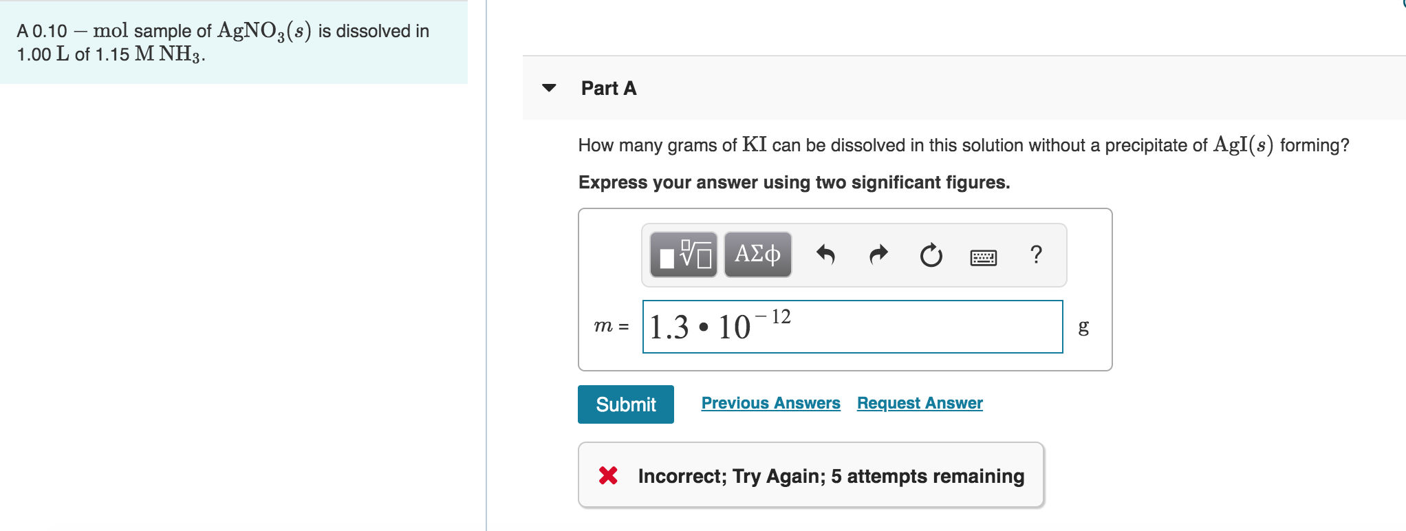 Solved A 0.10 – mol sample of AgNO3(s) is dissolved in 1.00 | Chegg.com