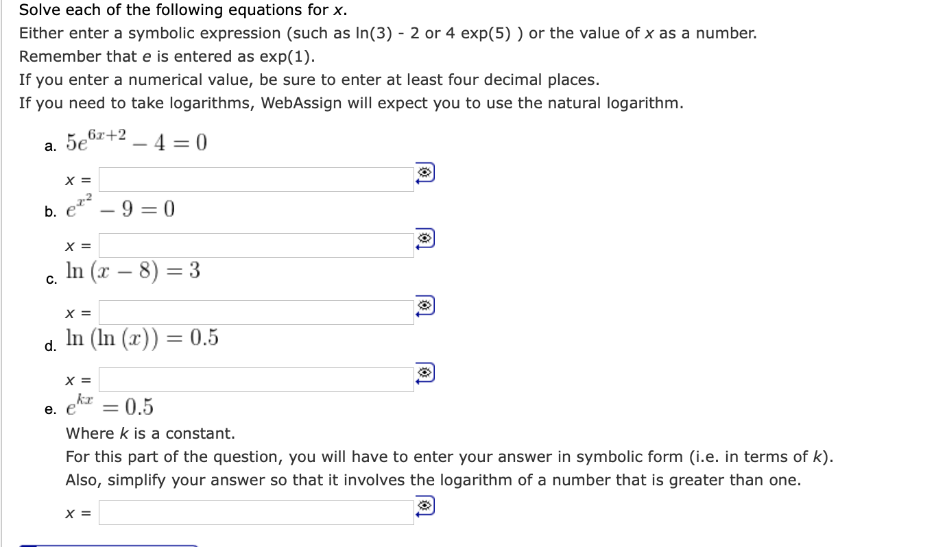 Solved Solve each of the following equations for x. Either | Chegg.com