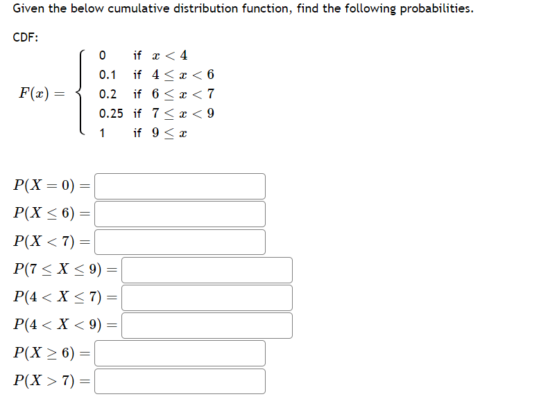 Solved Given the below cumulative distribution function, | Chegg.com