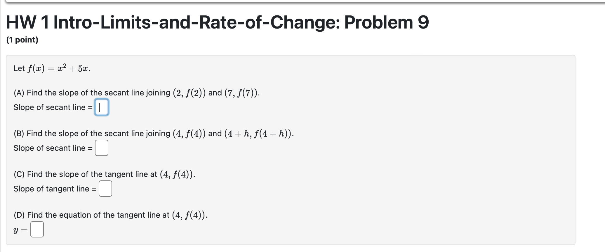 Solved HW 1 ﻿Intro-Limits-and-Rate-of-Change: Problem 9(1 | Chegg.com
