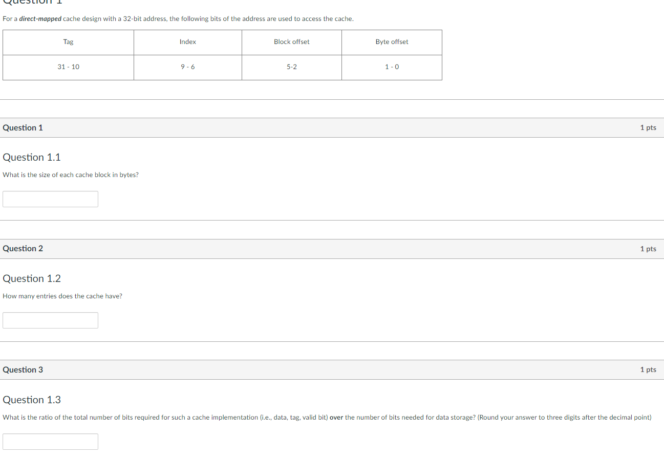 Solved For a direct-mapped cache design with a 32-bit | Chegg.com