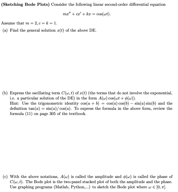 Solved (Sketching Bode Plots) Consider the following linear | Chegg.com