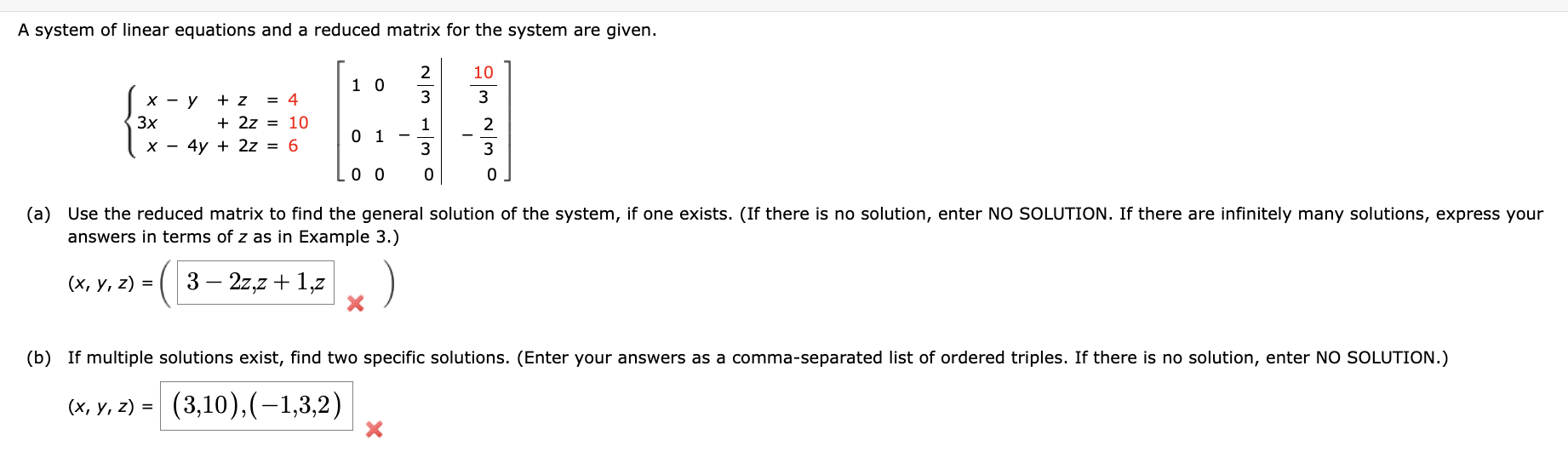 Solved A system of linear equations and a reduced matrix for | Chegg.com