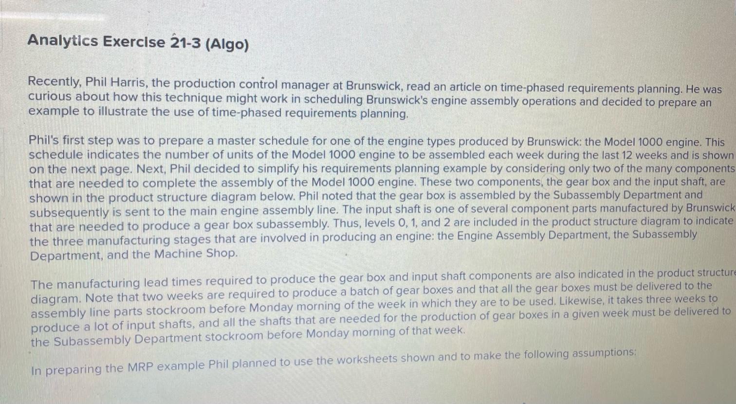 Solved Analytics Exercise 21-3 (Algo) Recently, Phil Harris, | Chegg.com