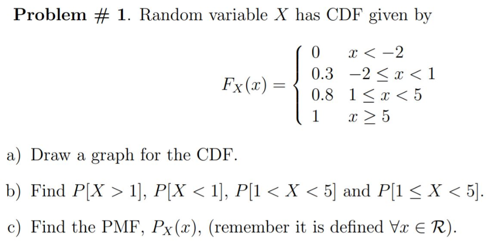 Solved Problem # 1 . Random variable X has CDF given by | Chegg.com