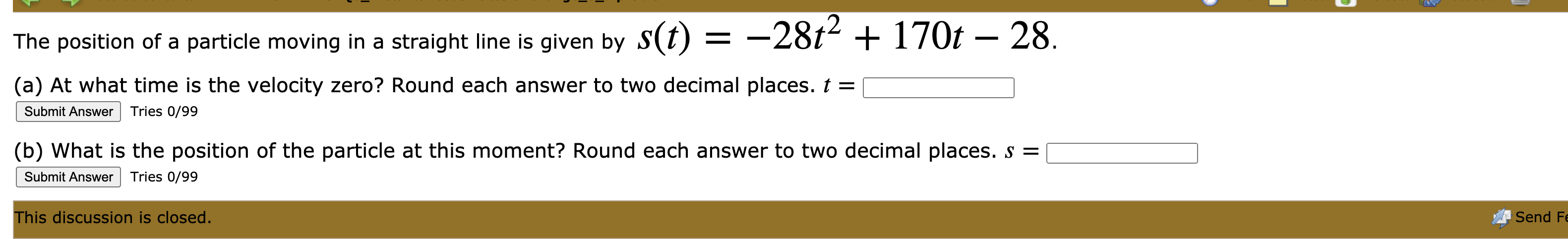 Solved The position of a particle moving on a straight line | Chegg.com