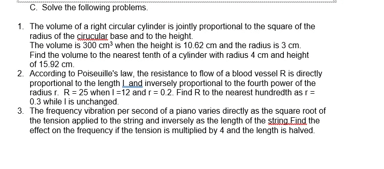 Solved C. Solve the following problems. 1. The volume of a | Chegg.com