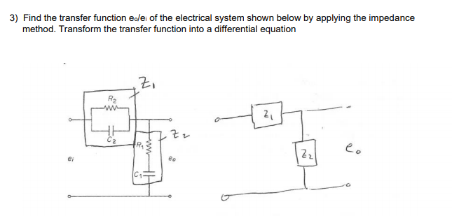 Solved 3) Find the transfer function edle of the electrical | Chegg.com