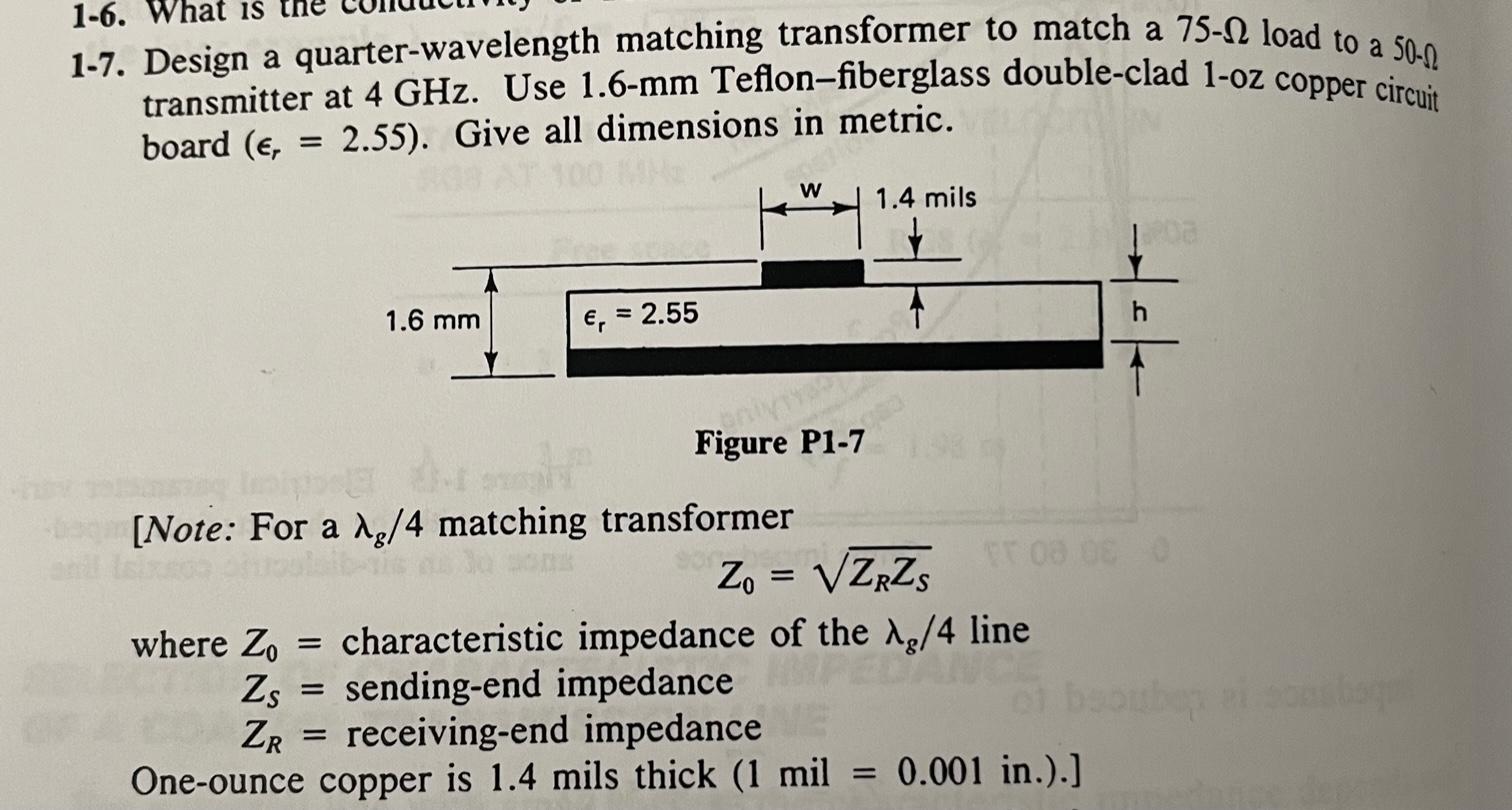 Solved Design a quarter-wavelength matching transformer to | Chegg.com