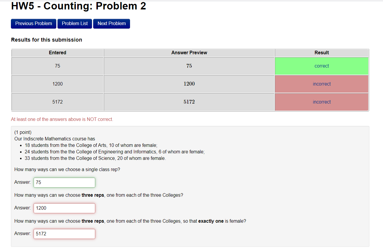 Solved HW5 - Counting: Problem 2 Previous Problem Problem | Chegg.com
