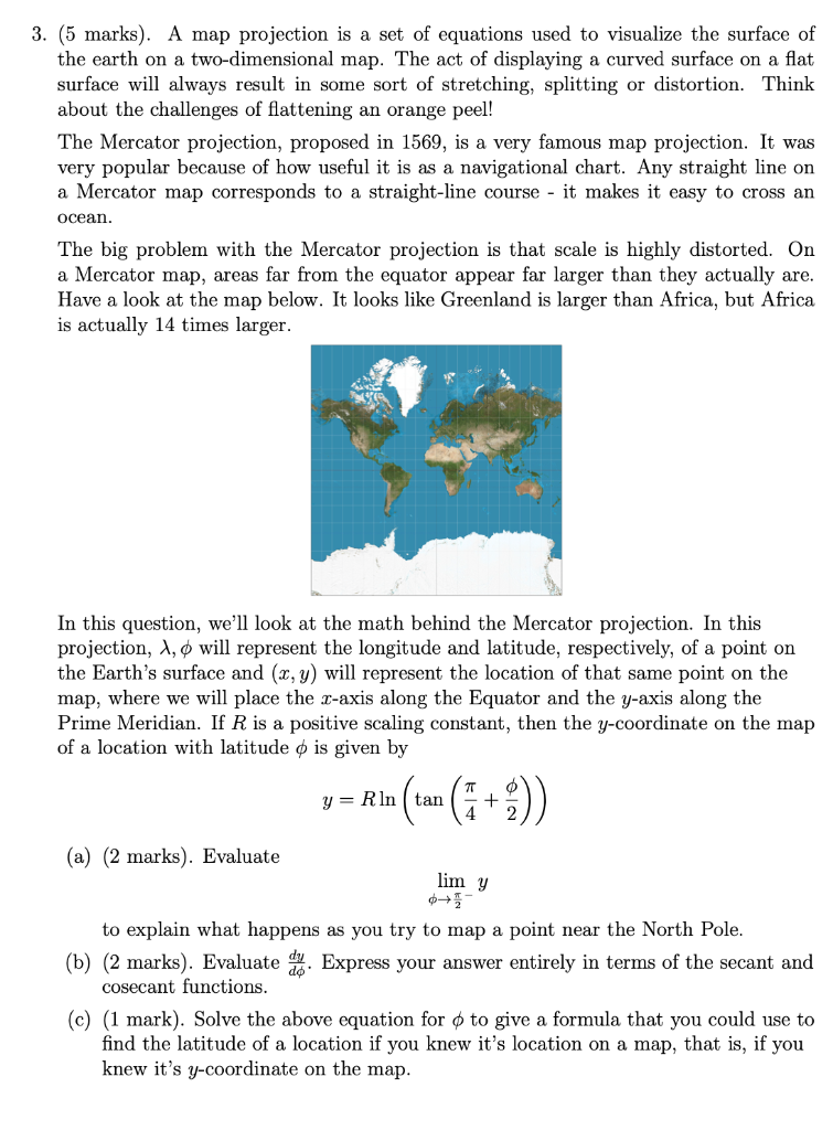 Solved 3. (5 marks). A map projection is a set of equations | Chegg.com