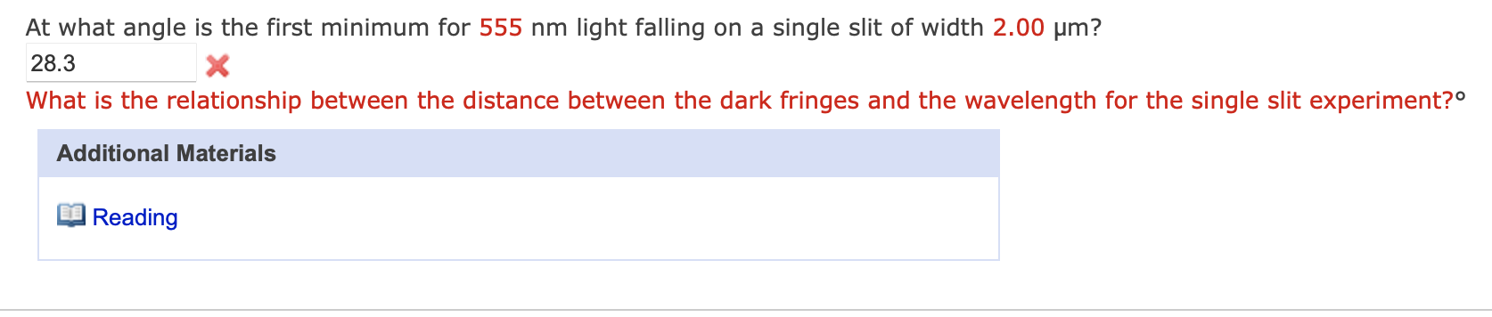 Solved At what angle is the first minimum for 555 nm light | Chegg.com