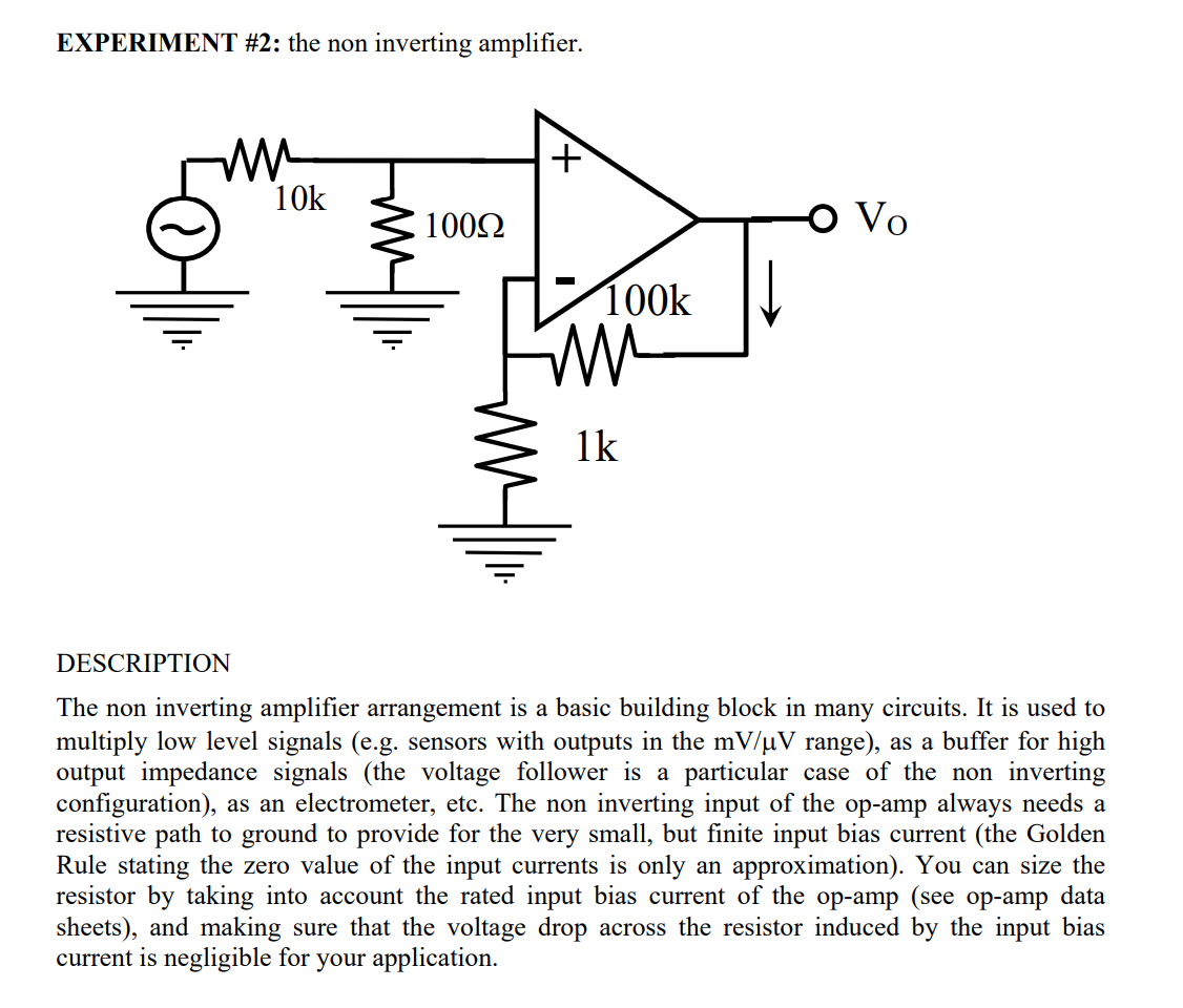 EXPERIMENT #2: the non inverting amplifier. Lok | Chegg.com