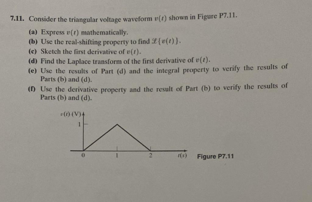 Solved 7.11. Consider the triangular voltage waveform v(t) | Chegg.com