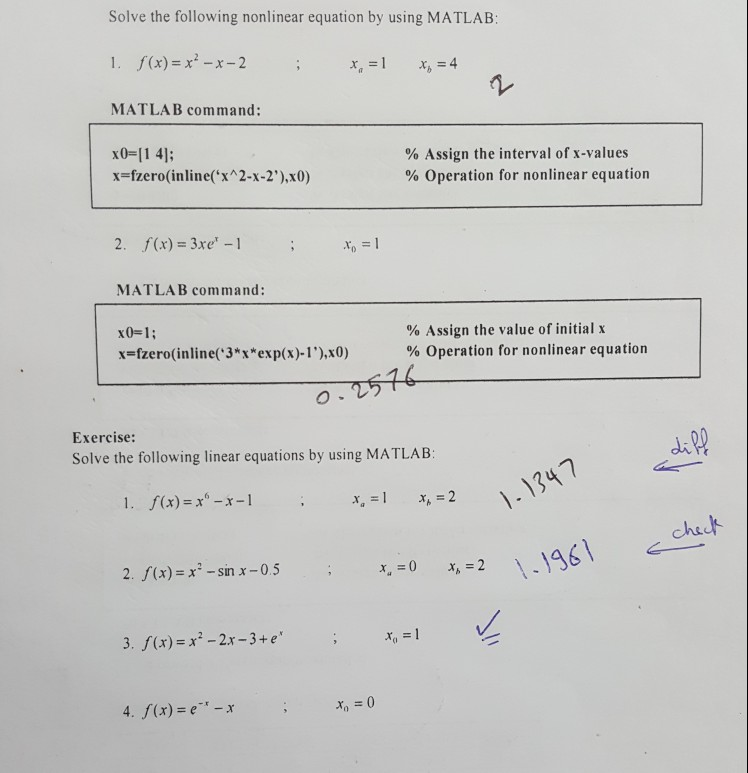 Solved Solve the following nonlinear equation by using | Chegg.com
