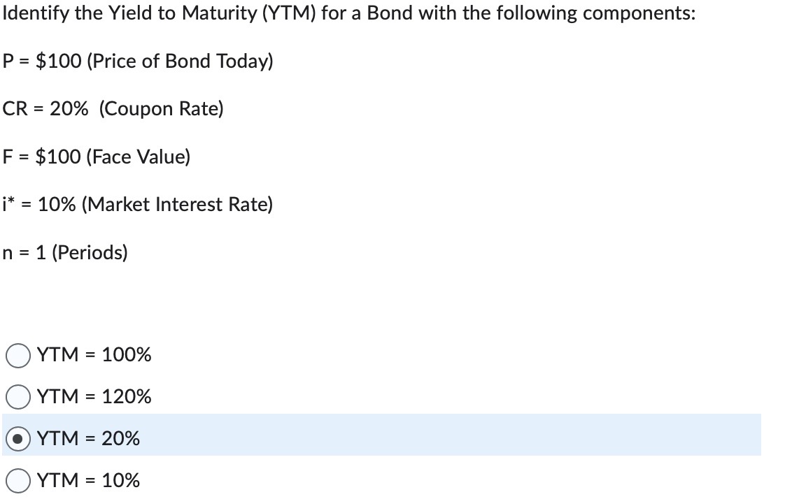 Solved Identify the Yield to Maturity (YTM) for a Bond with | Chegg.com
