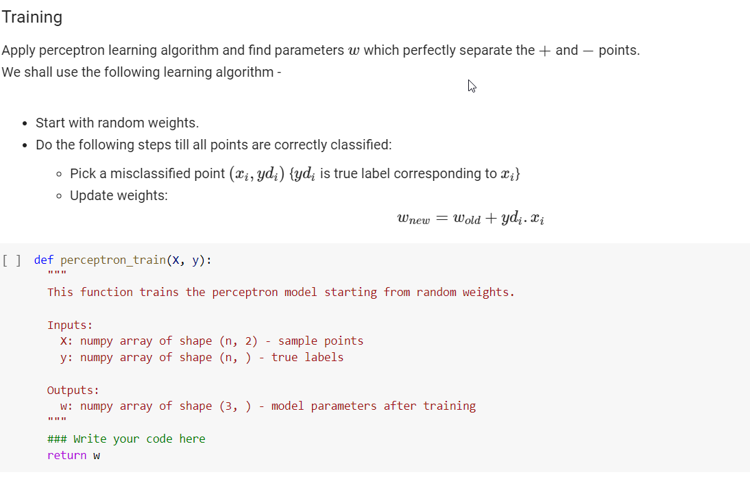 Solved Training Apply perceptron learning algorithm and find | Chegg.com