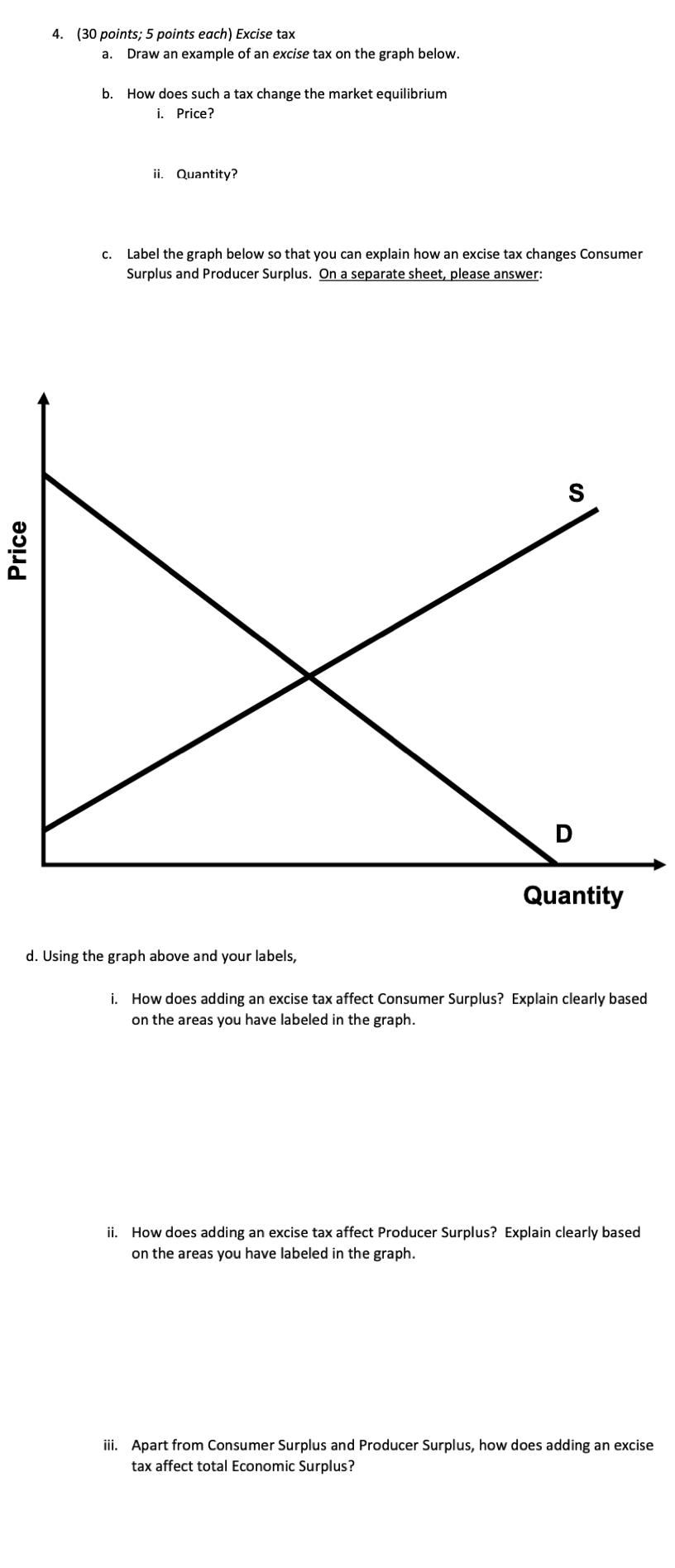 Solved 4. (30 points; 5 points each) Excise tax a. Draw an | Chegg.com