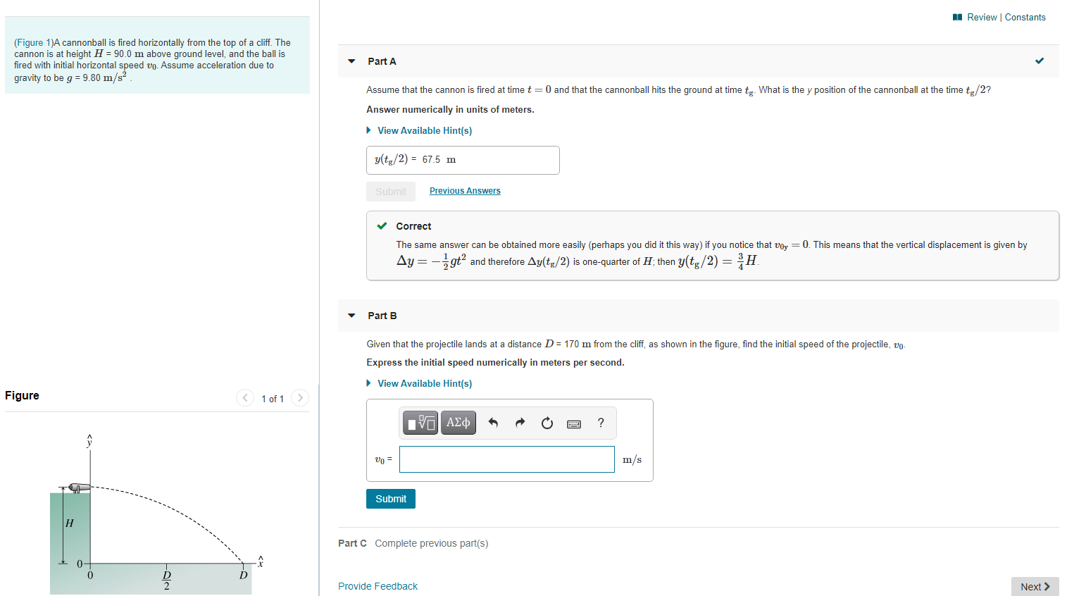 Solved Review Constants (Figure 1)A cannonball is fired | Chegg.com