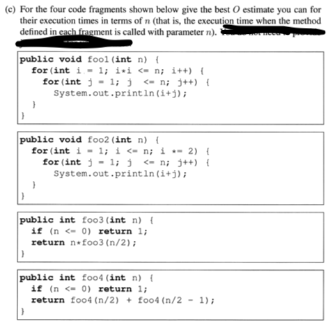 Solved (c) For the four code fragments shown below give the | Chegg.com