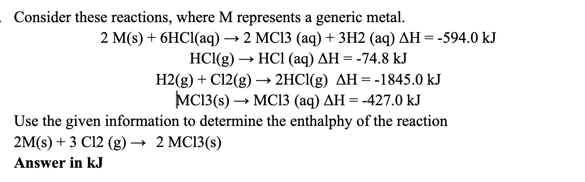 Solved = = Consider these reactions, where M represents a | Chegg.com