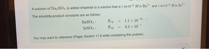 Solved A solution of Na2SO4 is added dropwise to a solution | Chegg.com
