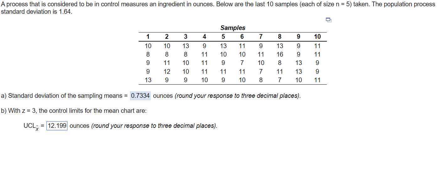 Solved A process that is considered to be in control | Chegg.com