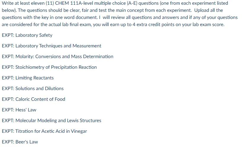 Write at least eleven (11) CHEM 111A-level multiple | Chegg.com