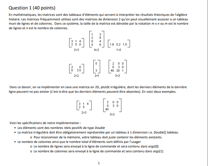 Solved Question 1 (40 points) En mathématiques, les matrices | Chegg.com
