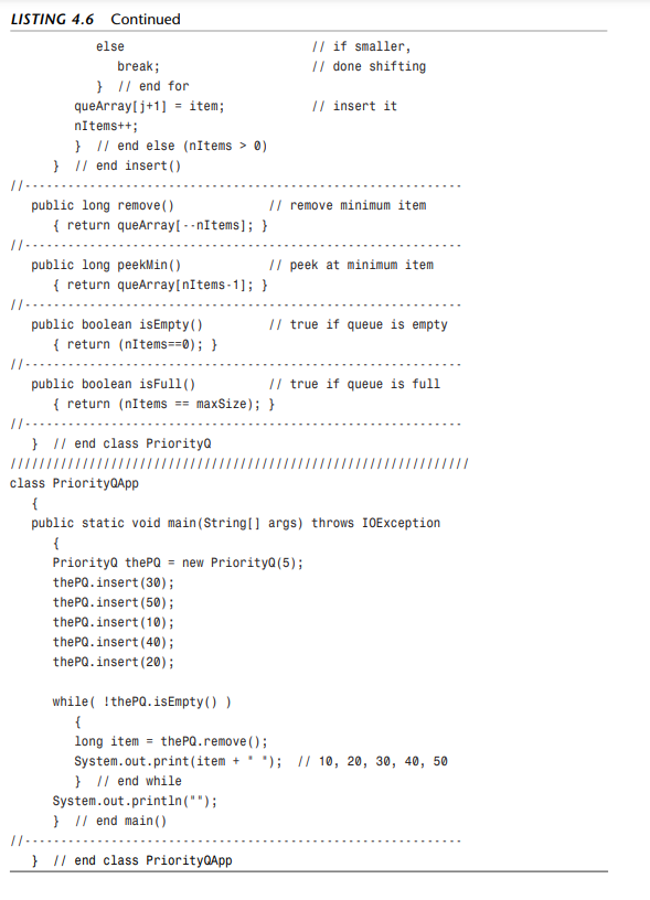 Solved 4.4 The priority queue shown in Listing 4.6 features | Chegg.com
