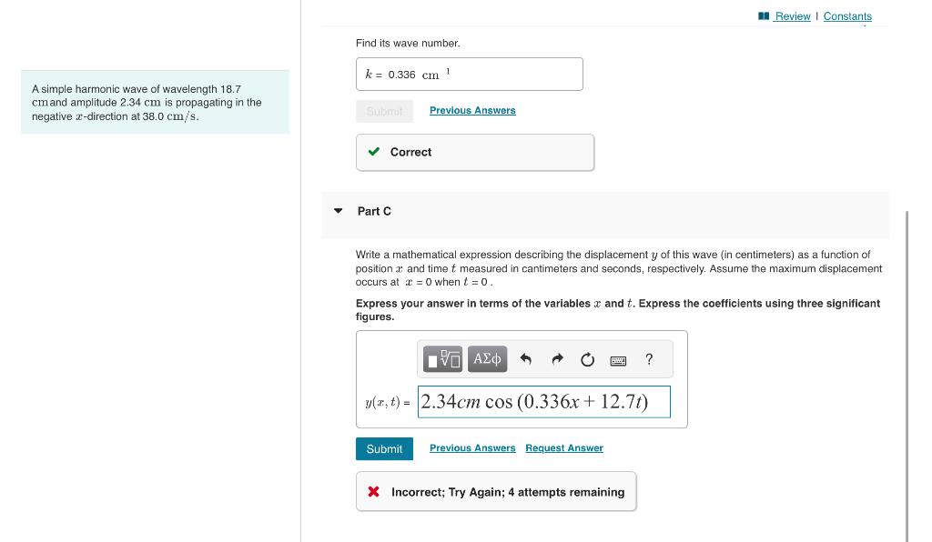 Solved A simple harmonic wave of wavelength 18.7 cmand | Chegg.com